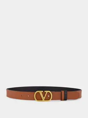 Valentino Garavani Reversible Calfskin Vlogo Belt - Black