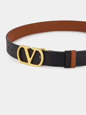 Valentino Garavani Reversible Calfskin Vlogo Belt - Black