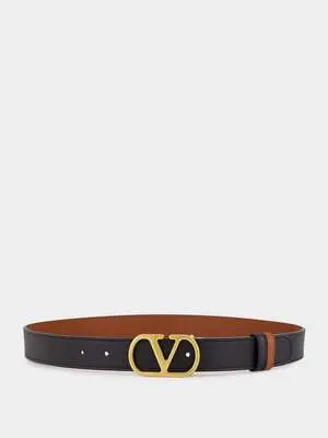 Valentino Garavani Reversible Calfskin Vlogo Belt - Black