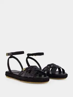 Valentino Garavani Leather Espadrille Sandals - Black