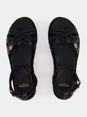 Valentino Garavani Leather Espadrille Sandals - Black