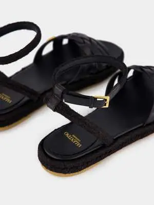 Valentino Garavani Leather Espadrille Sandals - Black