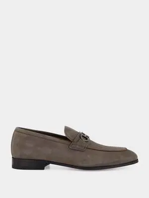 FERRAGAMO Daytona Nubuck Loafers With Gancini Ornament Grey