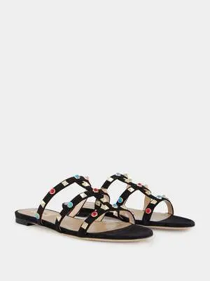 Valentino Garavani Suede Rockstud Flat Sandals - Black