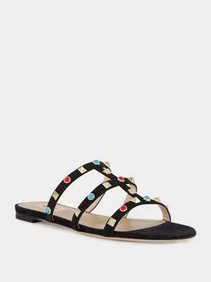 Valentino Garavani Suede Rockstud Flat Sandals - Black