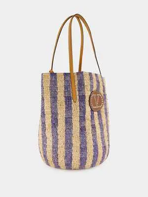 Valentino Garavani Natural And Striped Raffia Shopping Bag - Blue