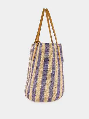 Valentino Garavani Natural And Striped Raffia Shopping Bag - Blue