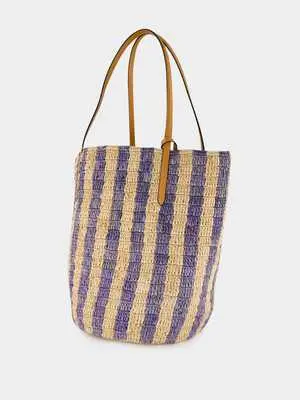 Valentino Garavani Natural And Striped Raffia Shopping Bag - Blue
