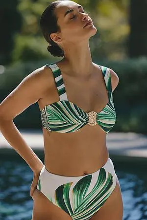 CELANDINE Isabella Shirred Bikini Top - Green Pattern
