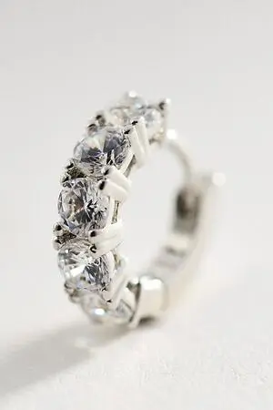 Anthropologie Crystal Tennis Huggie Hoop Earrings - Silver