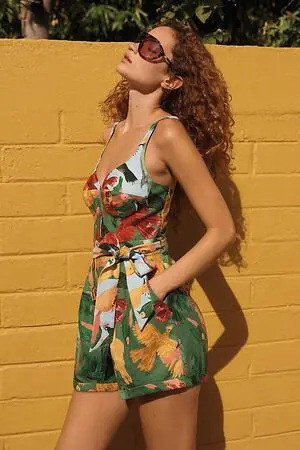Farm Rio Printed Tie-belt Romper - Bird Print