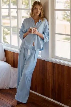 Eberjey Linen-blend Pants - Blue Pattern