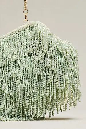 CELANDINE Beaded Pearl Fringe Clutch - Mint