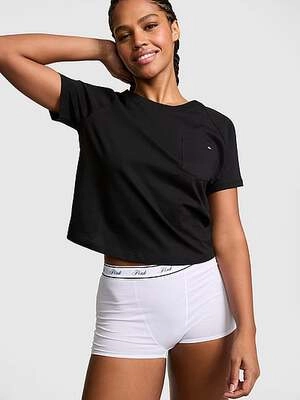 Pink PINK Cotton Raglan Sleeve Tee Black