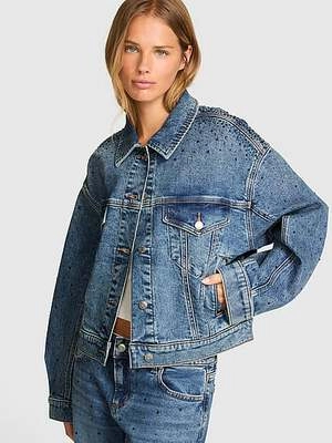 Pink Denim Trucker Jacket With Embellishments