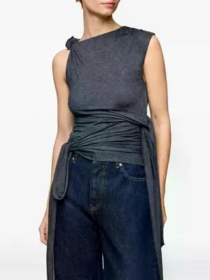GANNI Sleeveless Knot Tie Top - Grey