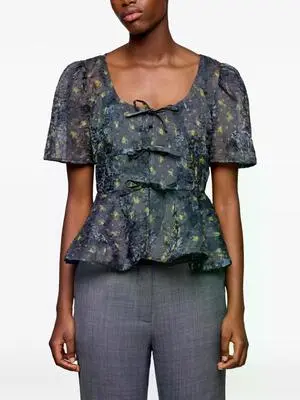 GANNI Floral-print Peplum Blouse - Grey