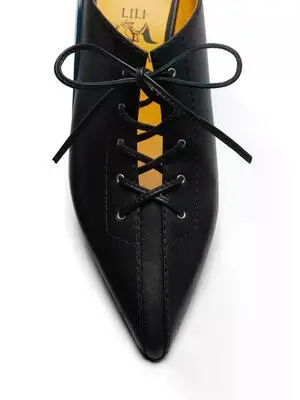 LILI CURIA Victoria Kitten Lace-up Mules