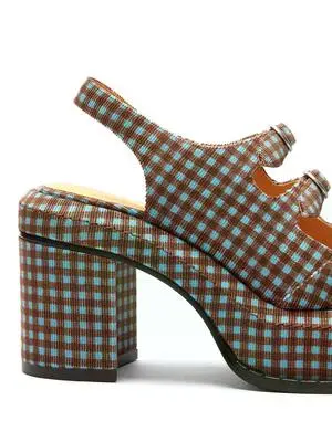 LILI CURIA Edie Buckle Gingham Platform Heels