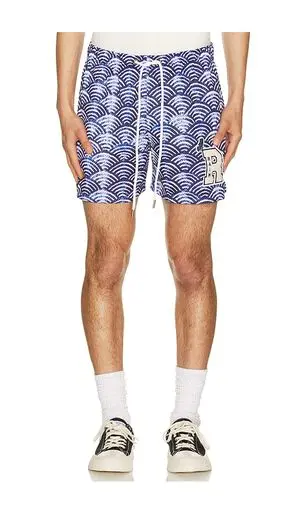 RYOKO RAIN Seigaiha Waves Print Shorts - Blue
