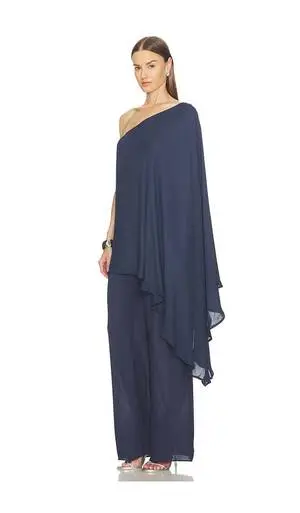Cult Gaia One Shoulder Asymmetrical Crepe Top - Navy