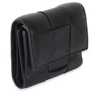 Bottega Veneta Cassette Intrecciato Trifold Wallet - Black