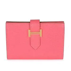 Hermès Rose Lipstick Chevre Mysore Bearn Card Holder Wallet GHW Pink