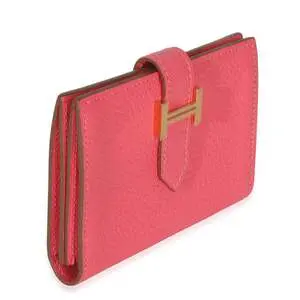 Hermès Rose Lipstick Chevre Mysore Bearn Card Holder Wallet Ghw - Pink