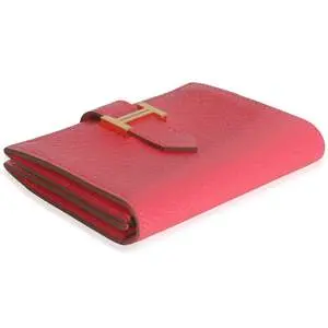 Hermès Rose Lipstick Chevre Mysore Bearn Card Holder Wallet Ghw - Pink