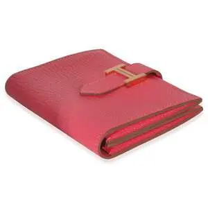 Hermès Rose Lipstick Chevre Mysore Bearn Card Holder Wallet Ghw - Pink