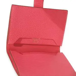 Hermès Rose Lipstick Chevre Mysore Bearn Card Holder Wallet Ghw - Pink