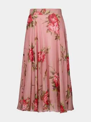 Dolce & Gabbana Rose Bouquet Print Silk Skirt - Pink