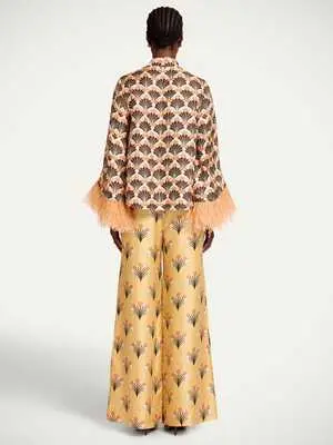 La DoubleJ Printed Silk Palazzo Trousers - Yellow