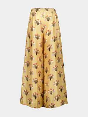 La DoubleJ Printed Silk Palazzo Trousers - Yellow
