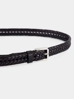 TOM FORD Woven Calf Leather Belt - Black