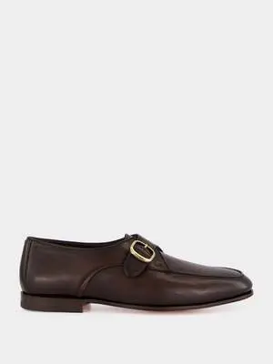 Santoni Leather Single Monk Strap Shoes - Brown