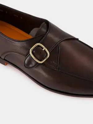 Santoni Leather Single Monk Strap Shoes