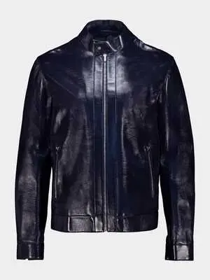 Fendi Shiny Leather Biker Jacket - Blue