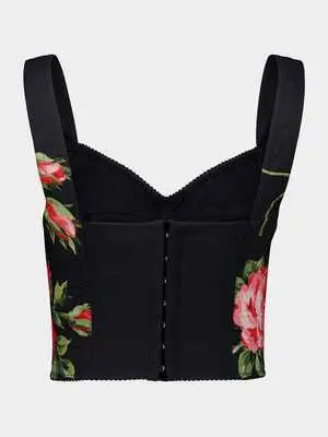 Dolce & Gabbana Rose Bouquet Cotton Bustier Top - Black