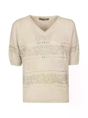 D.exterior Sequin V-neck Sweater