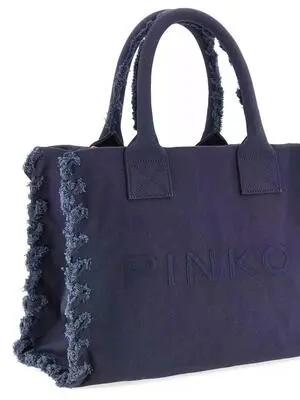 Pinko Frayed Lettering Medium Tote Bag - Blue