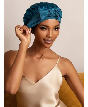 SILKSILKY Pure Mulberry Silk Bowknot Tie Bonnet - Blue