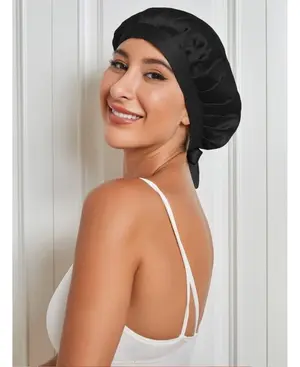 SILKSILKY Pure Silk Ribbon Bonnet - Black