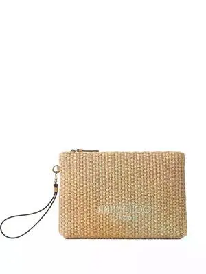 JIMMY CHOO Raffia Pouch With Wrist Strap