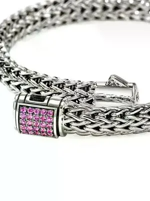 John Hardy Sterling Woven Bracelet With Pink Sapphire