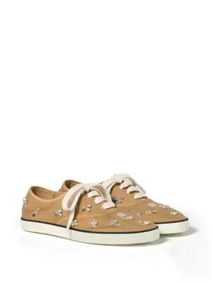 Miu Miu Crystal Embellished Drill Sneakers - Neutrals