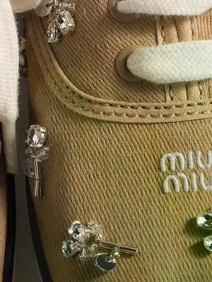 Miu Miu Crystal Embellished Drill Sneakers - Neutrals