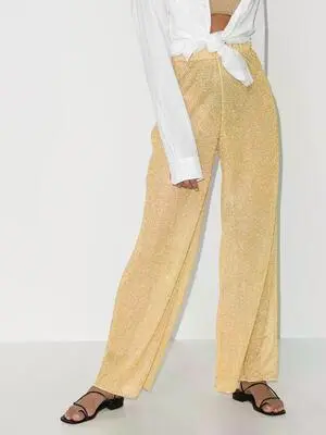 Oseree Lumière Metallic Wide Leg Trousers - Gold