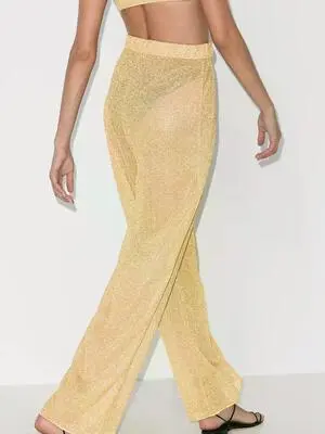 Oseree Lumière Metallic Wide Leg Trousers - Gold