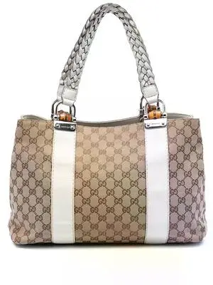 Gucci Medium Gg Canvas Bamboo Libeccio Tote Bag